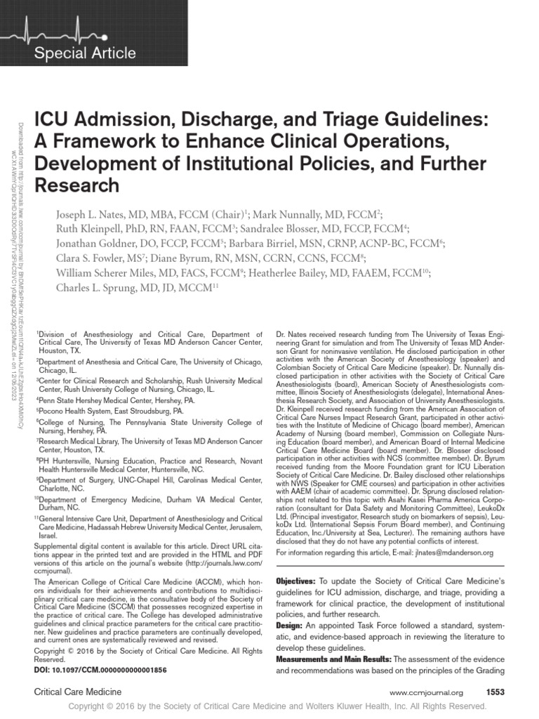Icu Admission, Discharge, and Triage Guidelines A.15 | PDF | Intensive ...