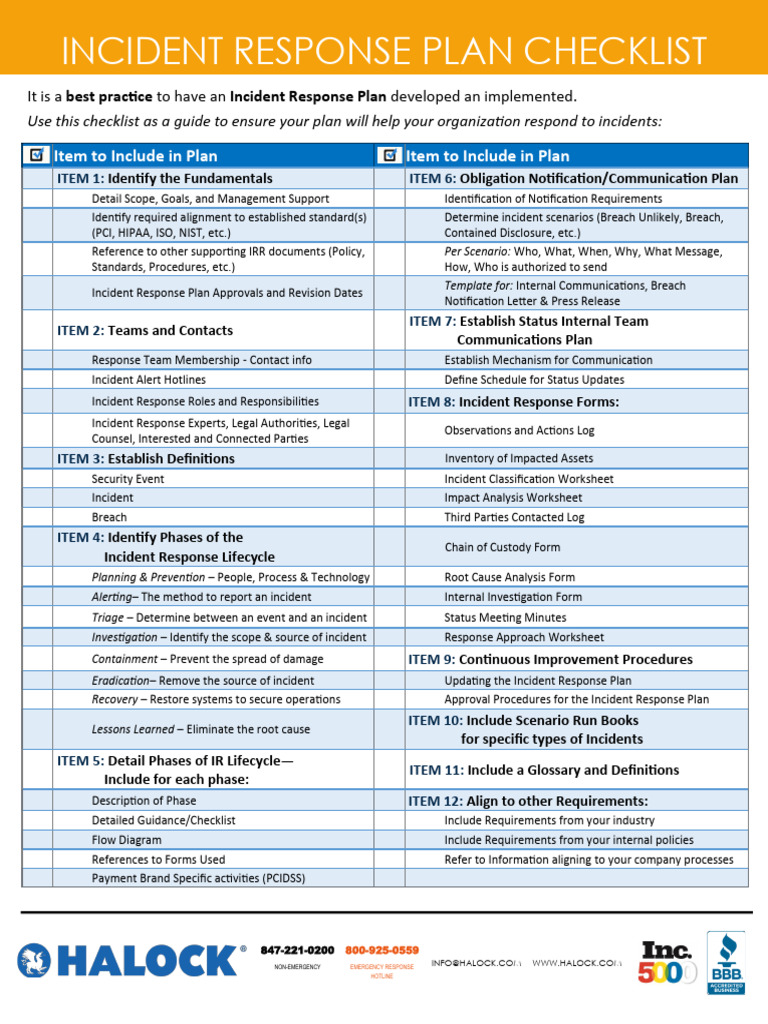 2017 Incident Response Checklist | PDF | Life Cycle Assessment ...