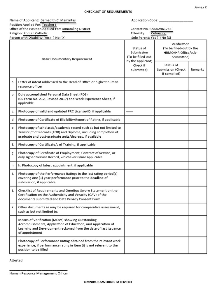 DepEd Omnibus Sworn Statement Checklist | PDF | Authentication