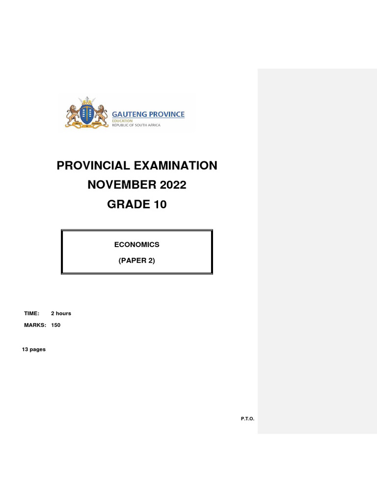Gr 10 Economics P2 (English) November 2022 Question Paper | PDF