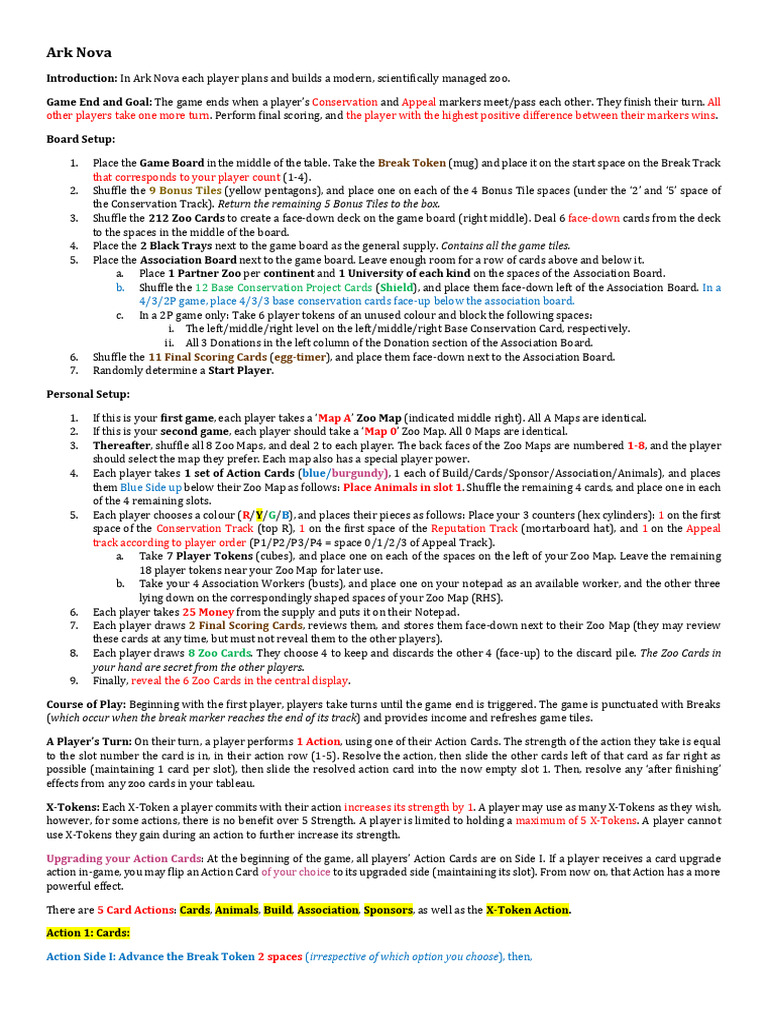 Ark Nova Game Rules Overview | PDF | Zoo