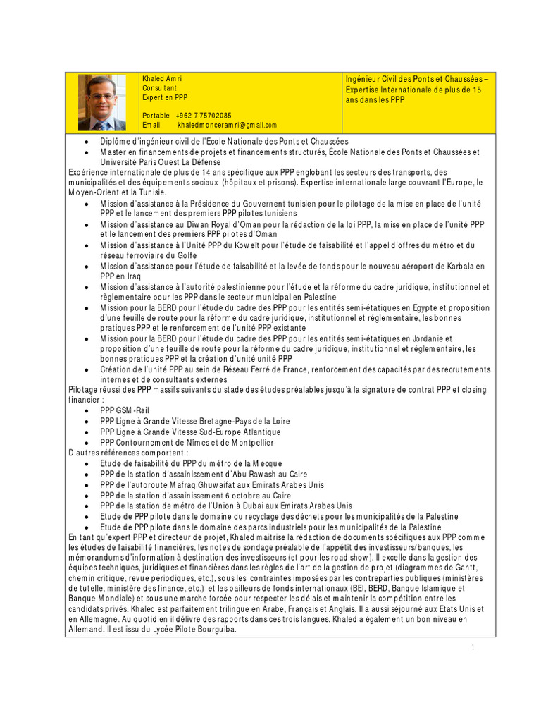 Expert en PPP : Khaled Amri | PDF | Partenariat public-privé | Banques