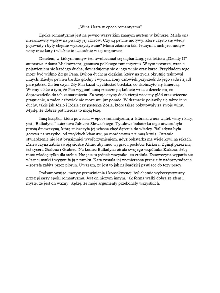 Rozprawka - Motyw Winy I Kary | PDF Rozprawka - Motyw Winy I Kary | PDF