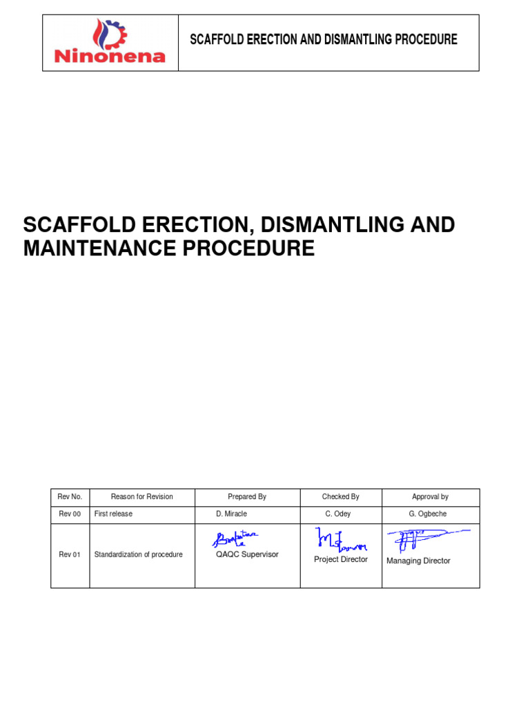 Scaffold Erection, Dismantling and Maintenance Safety Procedure | PDF ... Scaffold Erection, Dismantling and Maintenance Safety Procedure | PDF ...