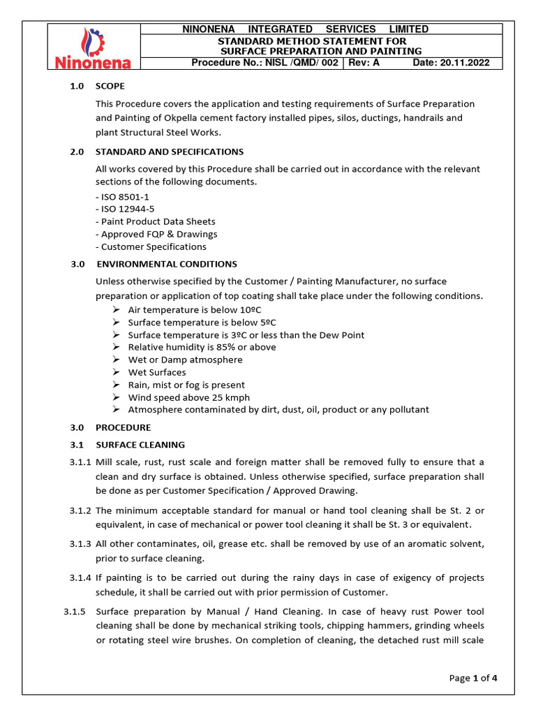 Surface-Preparation-and-Painting Procedure - NISL - ENG-PRC-002 | PDF ...