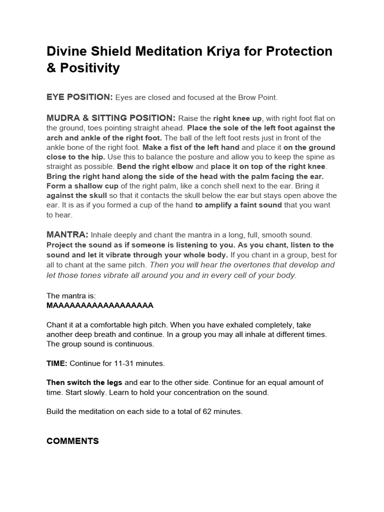 Divine Shield Meditation Kriya For Protection & Positivity | PDF ...