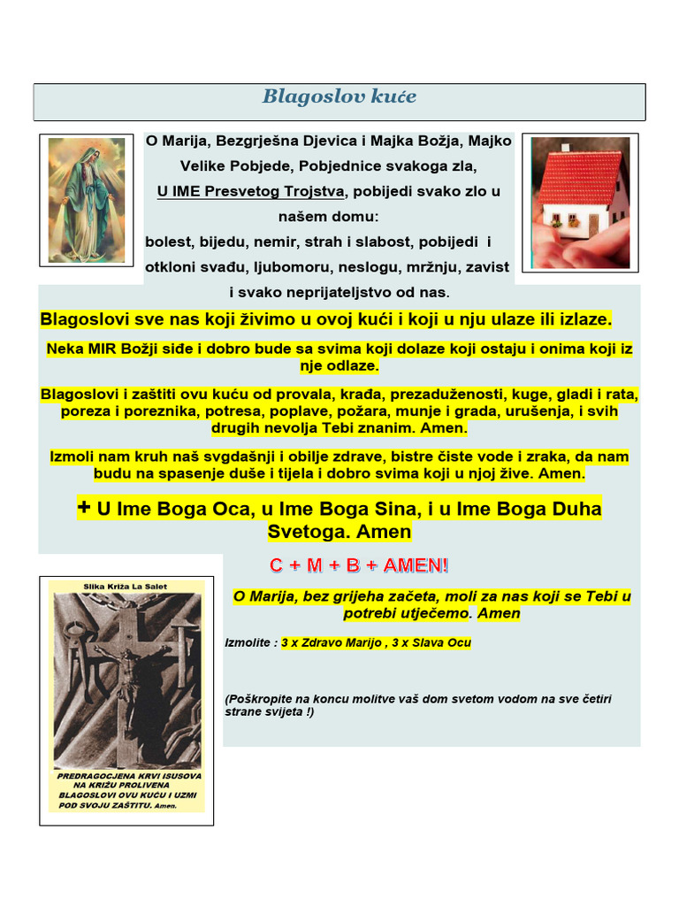 Blagoslov Kuće Za Dobro I Blagostanje | PDF