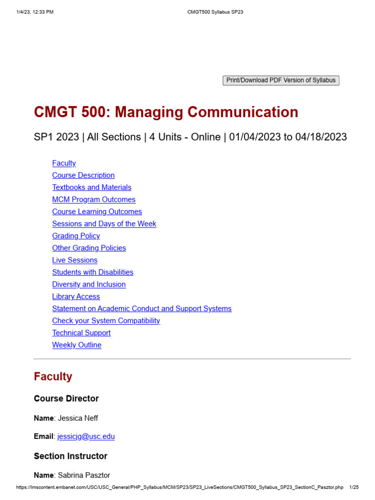 CMGT500 Syllabus SP23 | PDF | Academic Dishonesty | Theory