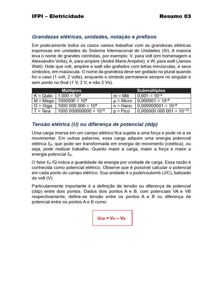R - 3 Potencial Elétrico - Eletricidade | PDF | Corrente elétrica | Eletricidade