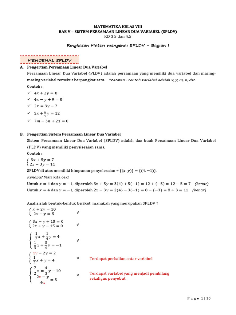 Modul SPLDV Sistem Persamaan Linear Dua | PDF