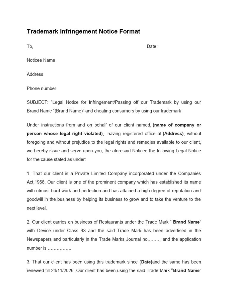Trademark Infringement Legal Notice | PDF | Trademark | Brand