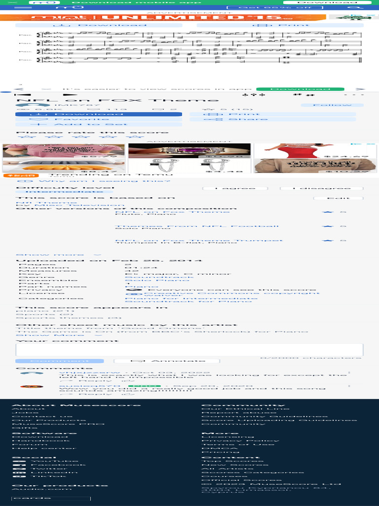 NFL On FOX Theme Sheet Music For PiSolo) | PDF | Mass Media | Computing