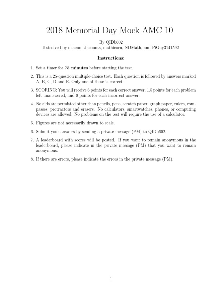AMC 10 Practice Test | PDF | Teaching Methods & Materials