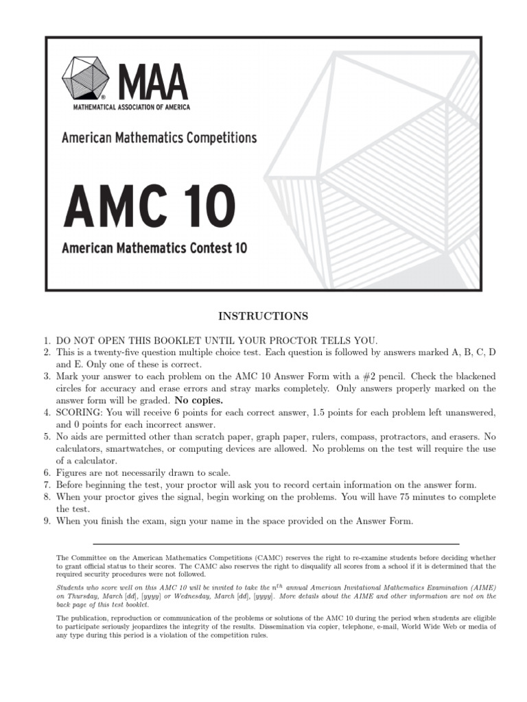 2020 Stormersyle - Mock - AMC - 10 - Final | PDF | Mathematics | Mathematical Concepts