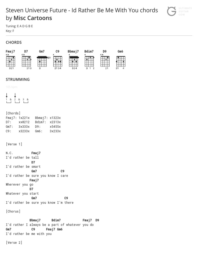 Steven Universe Future - Id Rather Be Me With You Chords by Misc Cartoonstabs at Ultimate Guitar ...