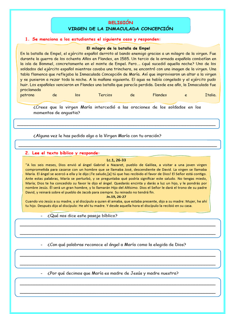 Ficha Relig Mart 5 Inmaculada Concepción | PDF | María, madre de Jesús