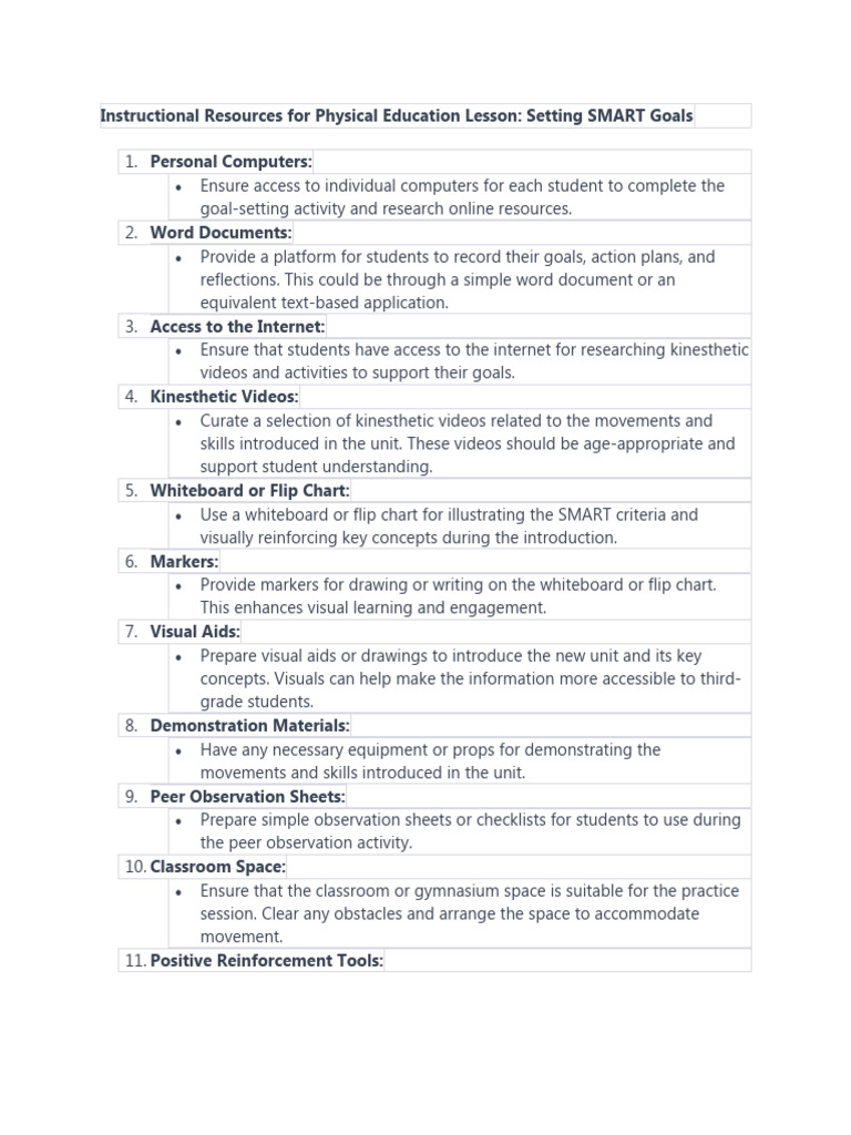 Smart Goals Lesson Instructional Resources Needed | PDF | Classroom ...