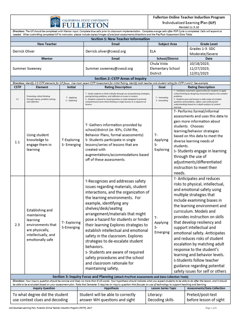 Ilp Form | PDF | Educational Assessment | Learning