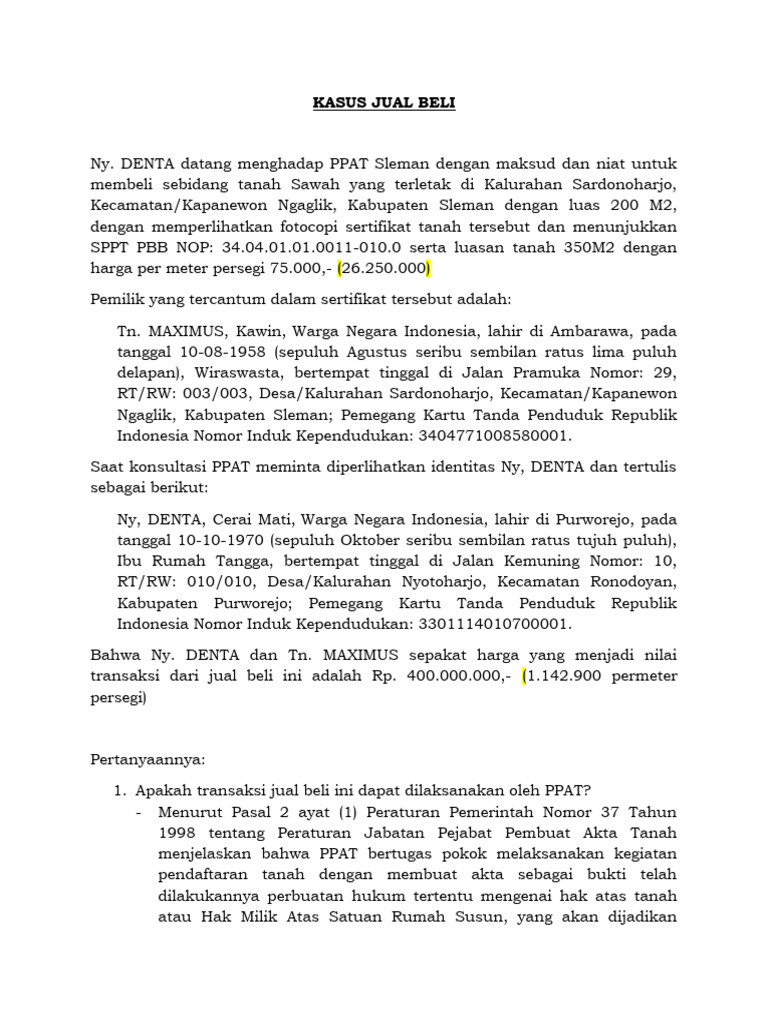 Tugas Kasus Jual Beli (Lab TPA AKTA) | PDF