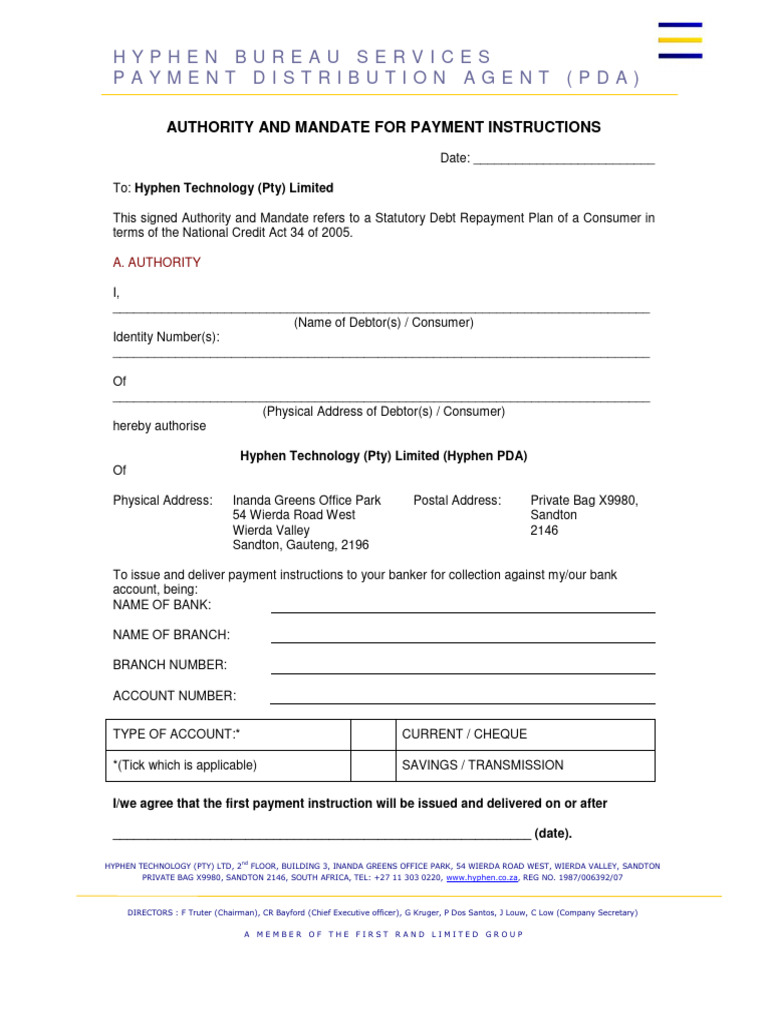 New Debit Order Mandate | PDF | Payments | Debt