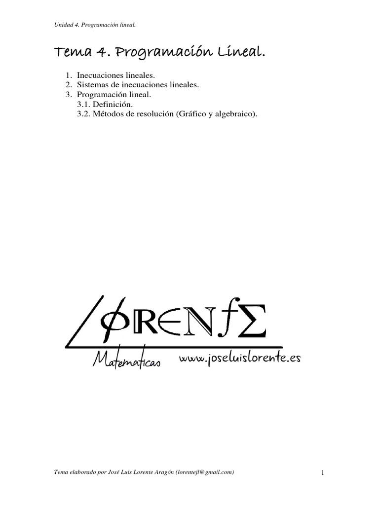 Tema4. Programacion Lineal | PDF | Programación lineal | Matemáticas