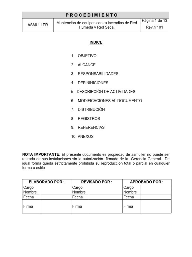 Mantención de Equipos Incendios de Red Humedad y Red Seca | PDF ...