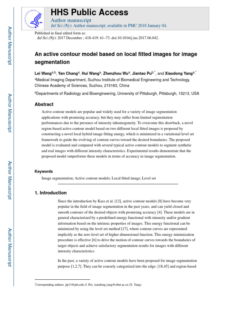 An Active Contour Model Based On Local Fitted | PDF | Image ...