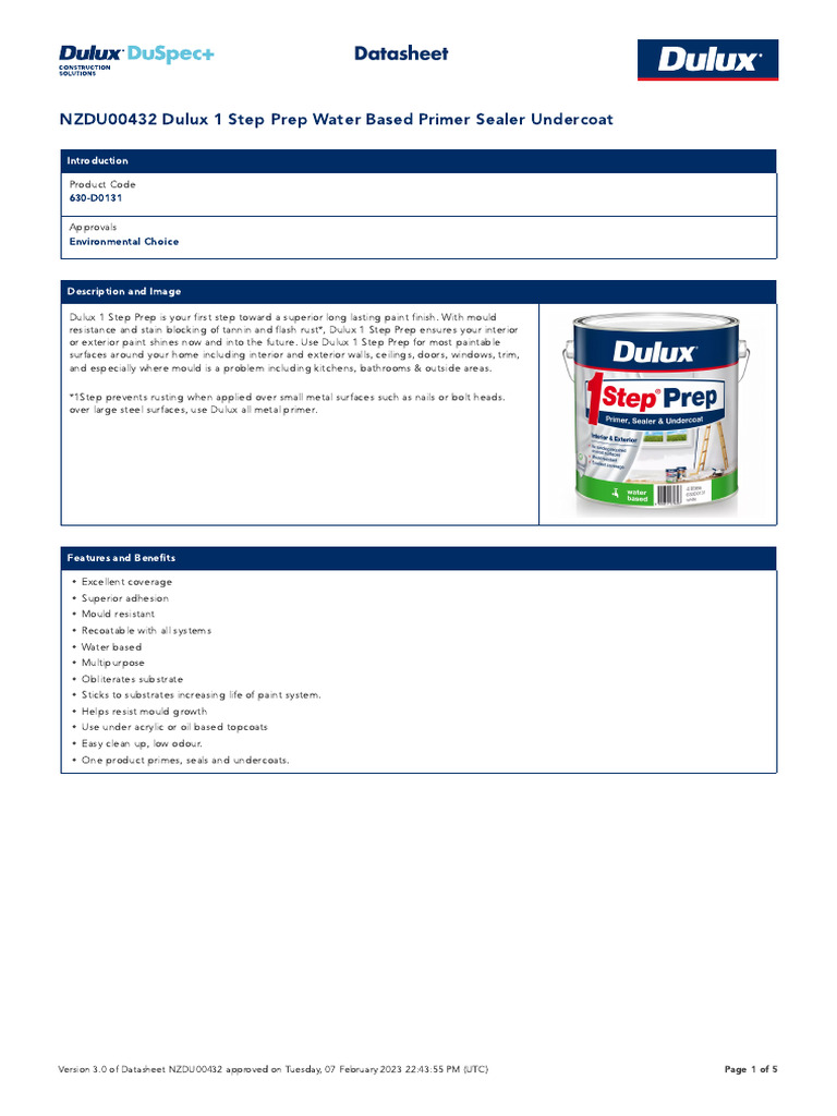 Dulux 1 Step Prep Water Based Primer Sealer Undercoat | PDF | Paint ...