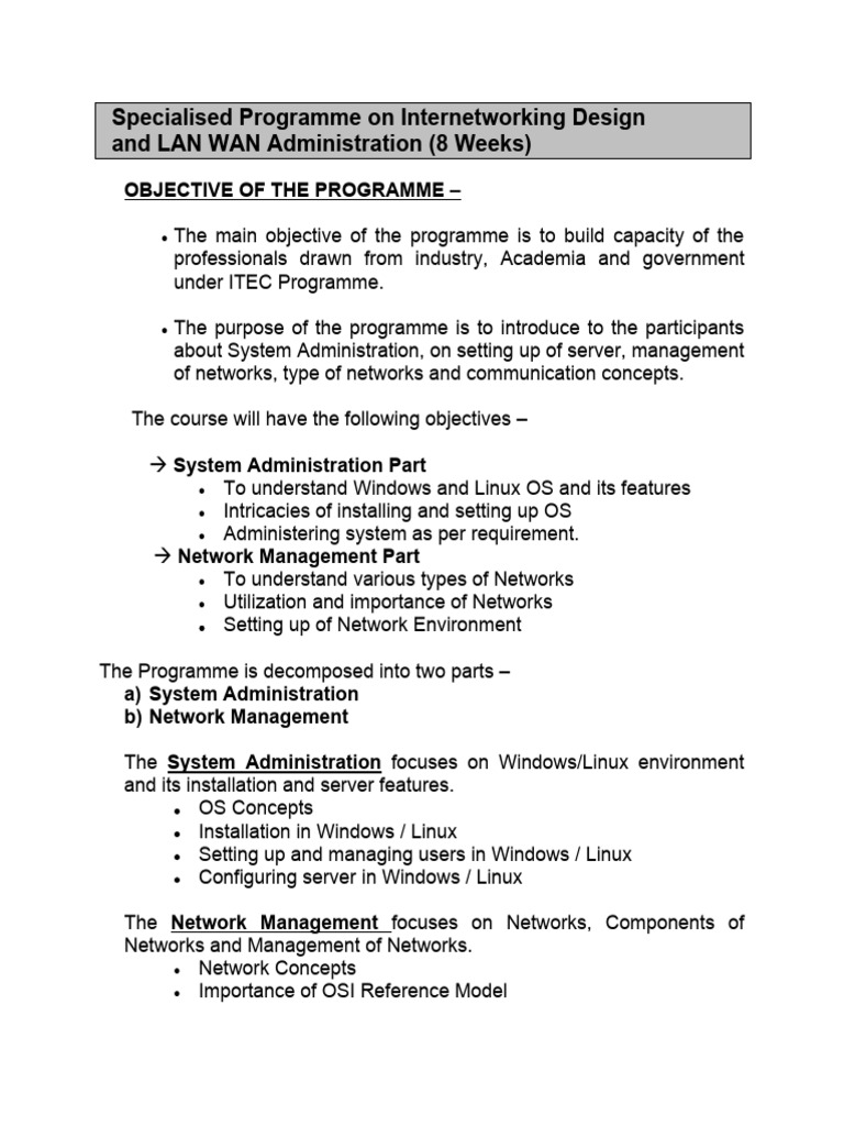 Specialised Programme On Internetworking Design and LAN WAN ...