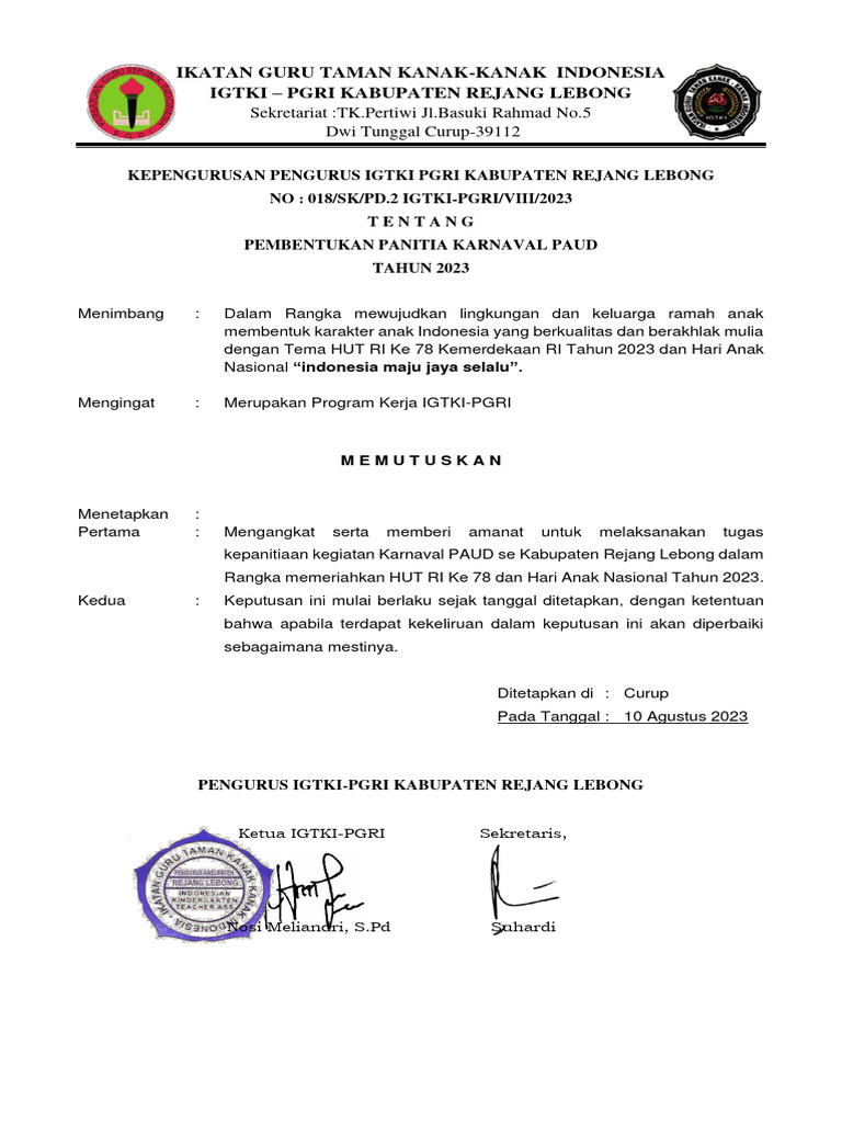 SK Panitia Karnaval Hut Ri 78 | PDF