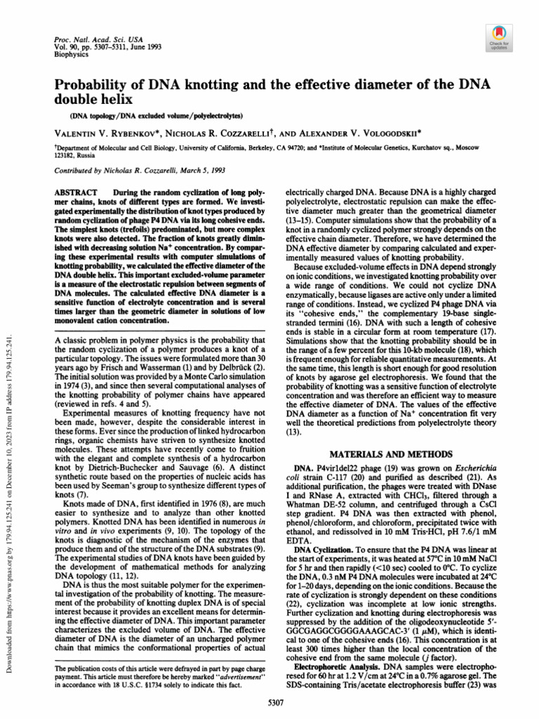Probability of DNA Knotting and The Effective Diameter of The DNA ...