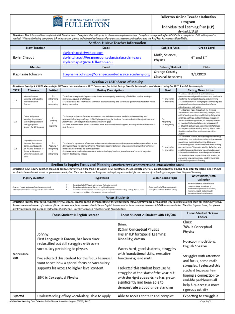 Chaput Ilp Form Final | PDF