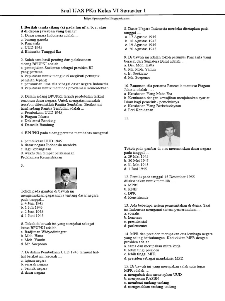 Soal UAS PKN Kelas VI Semester 1 | PDF