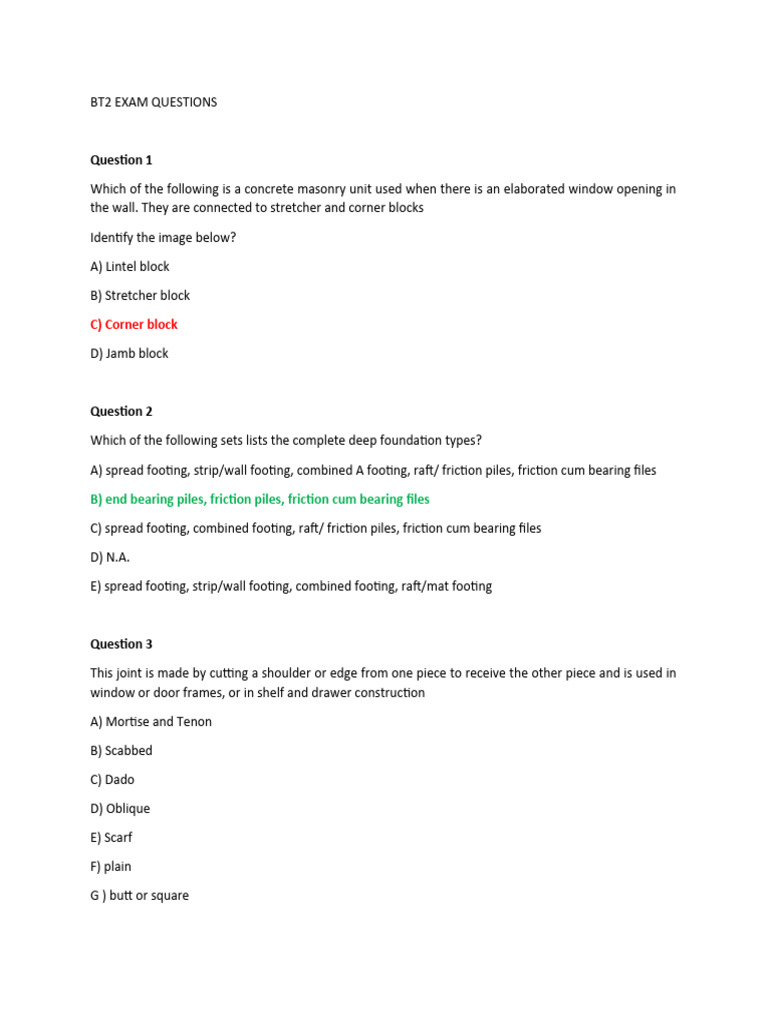 Bt2-Exam-Questions 4 | PDF | Beam (Structure) | Framing (Construction)