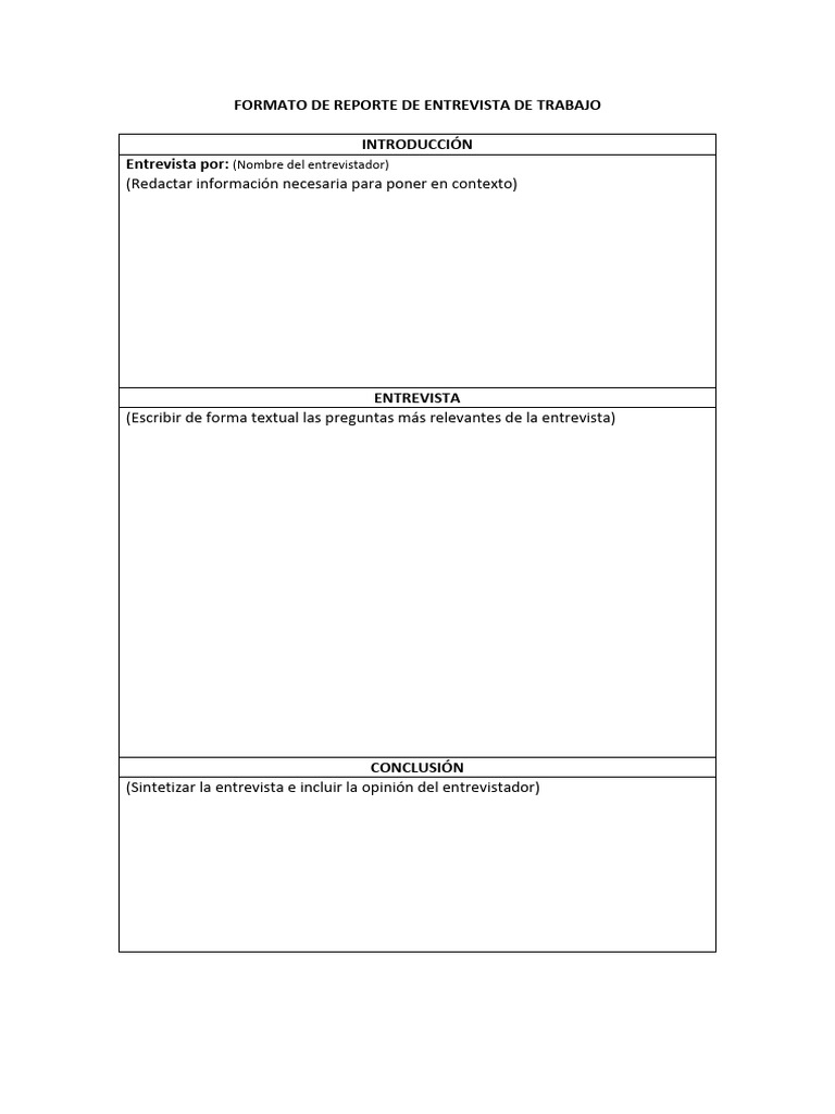 Formato de Reporte de Entrevista Laboral | PDF | Gestión de recursos ...
