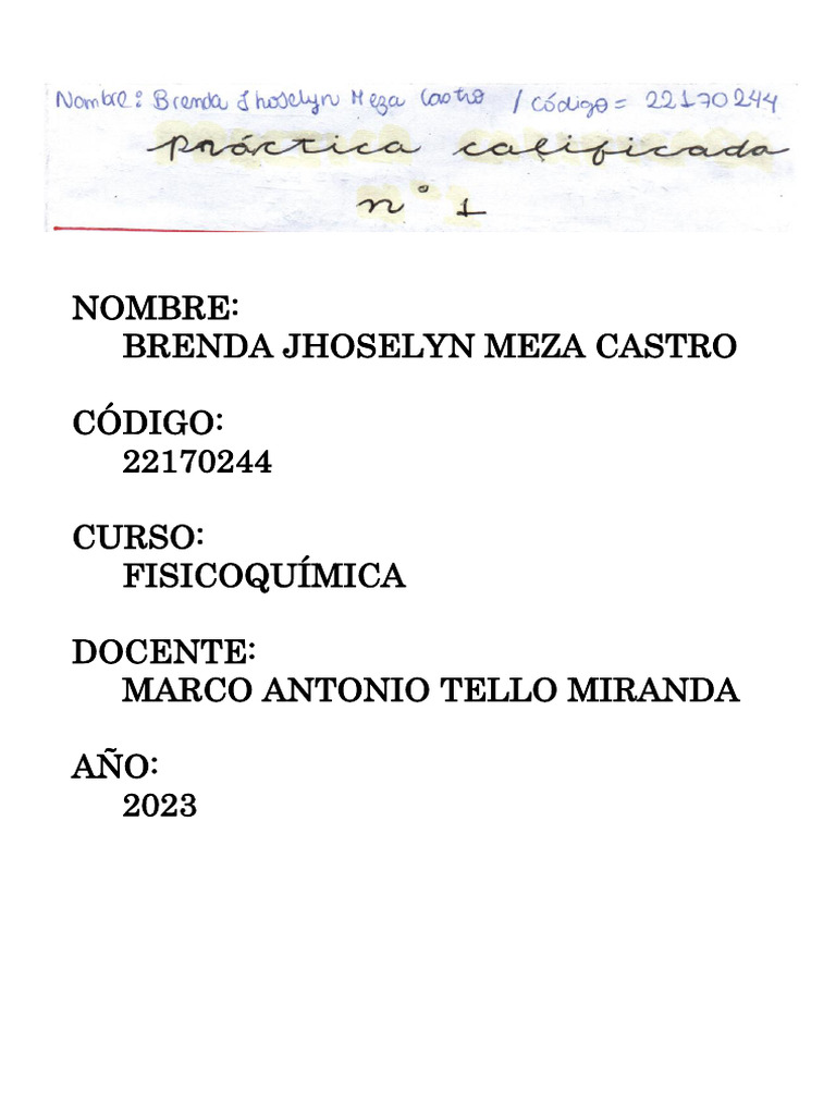 PRACTICA CALIFICADA 1 FQ 2023 - Brenda Meza | PDF