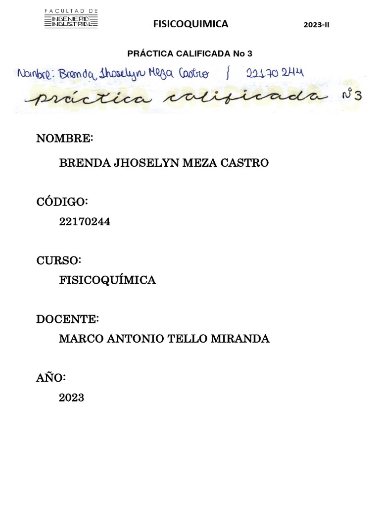 PRACTICA CALIFICADA 3 FQ 2023-II - Brenda Meza | PDF