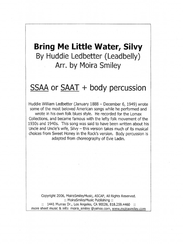 Ledbetter, H W (Arr. M Smiley) - Bring Me Little Water, Silvy | PDF