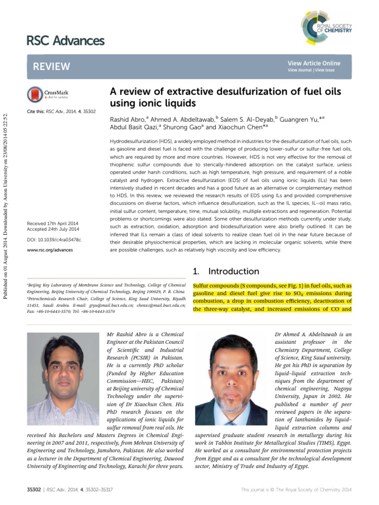 RSC Advances: Review | PDF | Physical Chemistry | Industrial Processes