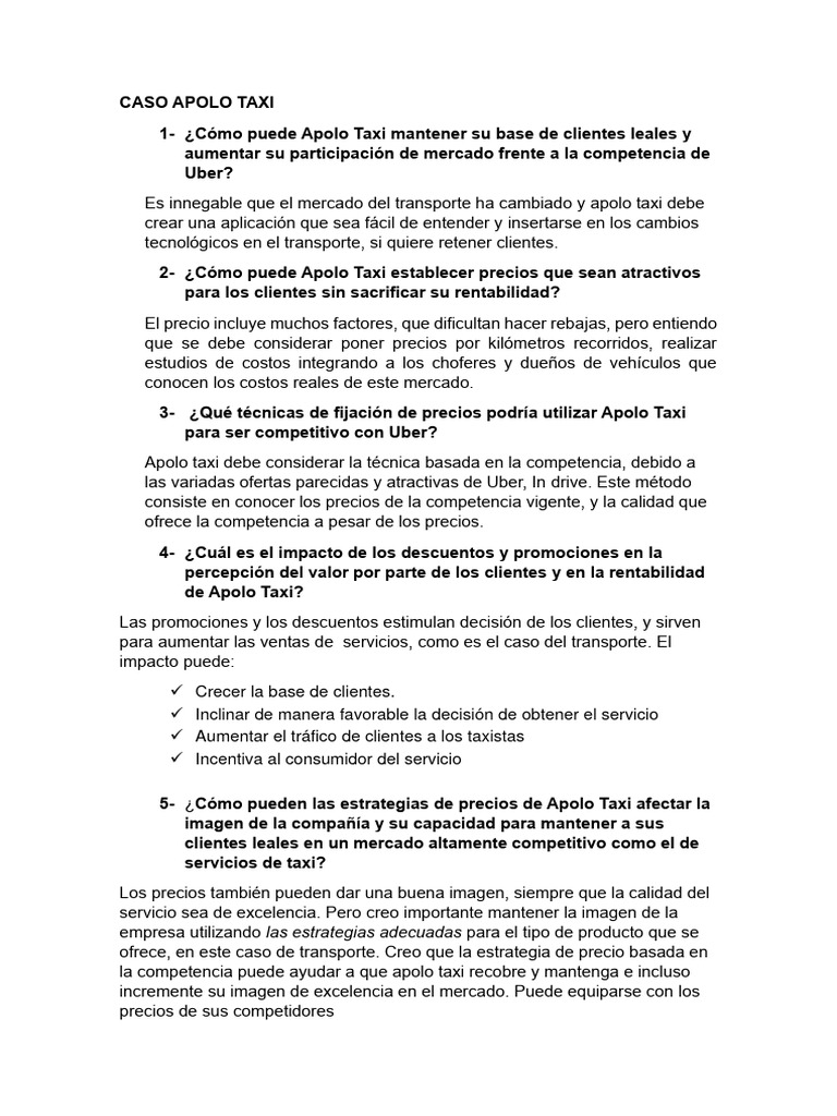 Estrategias de Precios para Apolo Taxi | PDF | Negocios