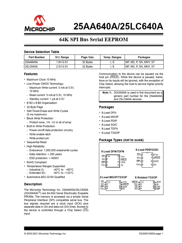 25AA640A 25LC640A 64K SPI Bus Serial EEPROM 200018-2449118 | PDF | Input/Output | Electronic ...