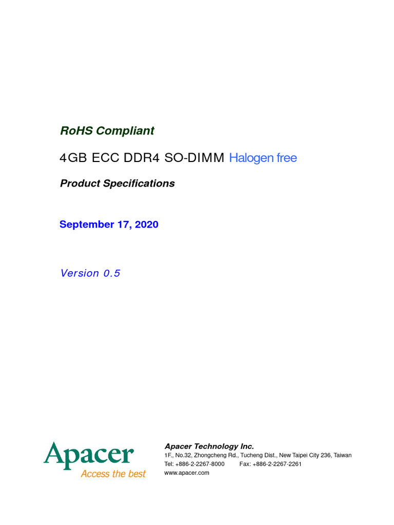 D42_27180S_001_DDR4_ECC_SODIMM_3200_22_512x8_4GB_S-3106771 | PDF | Dynamic Random Access Memory ...