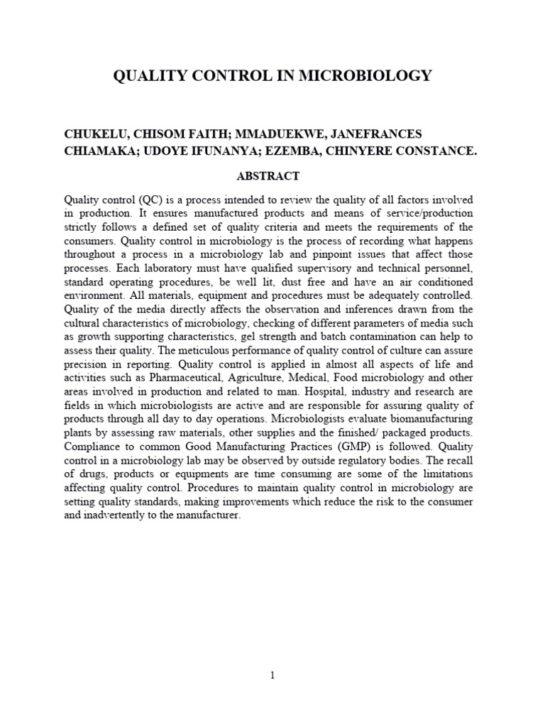 Quality Control in Microbiology | PDF | Food Safety | Quality Assurance