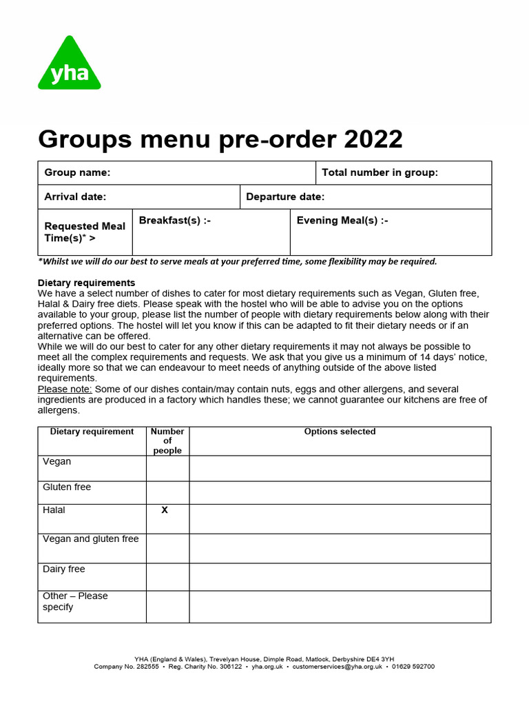 Groups Menu Form 2023. | PDF | Lunch | Meal