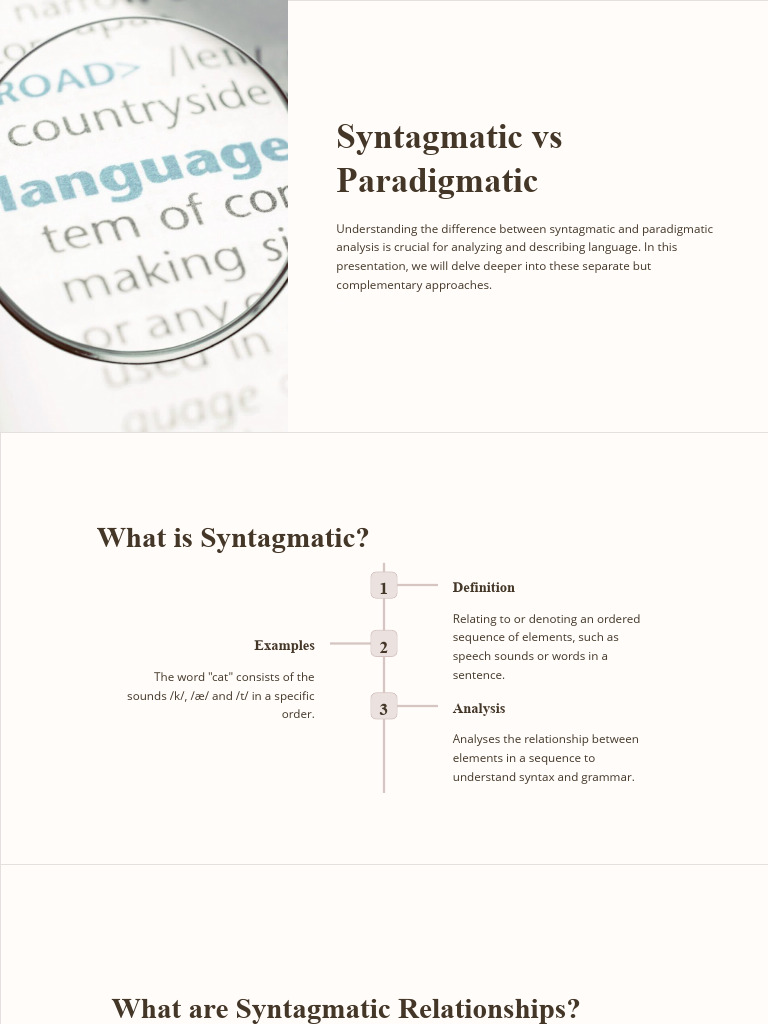 Syntagmatic Vs Paradigmatic | PDF | Word | Syntax