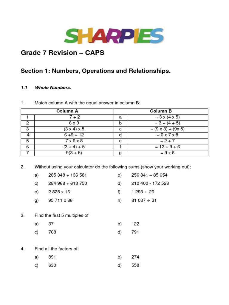 Grade 7 Revision For Grade 8 | PDF | Area | Shape