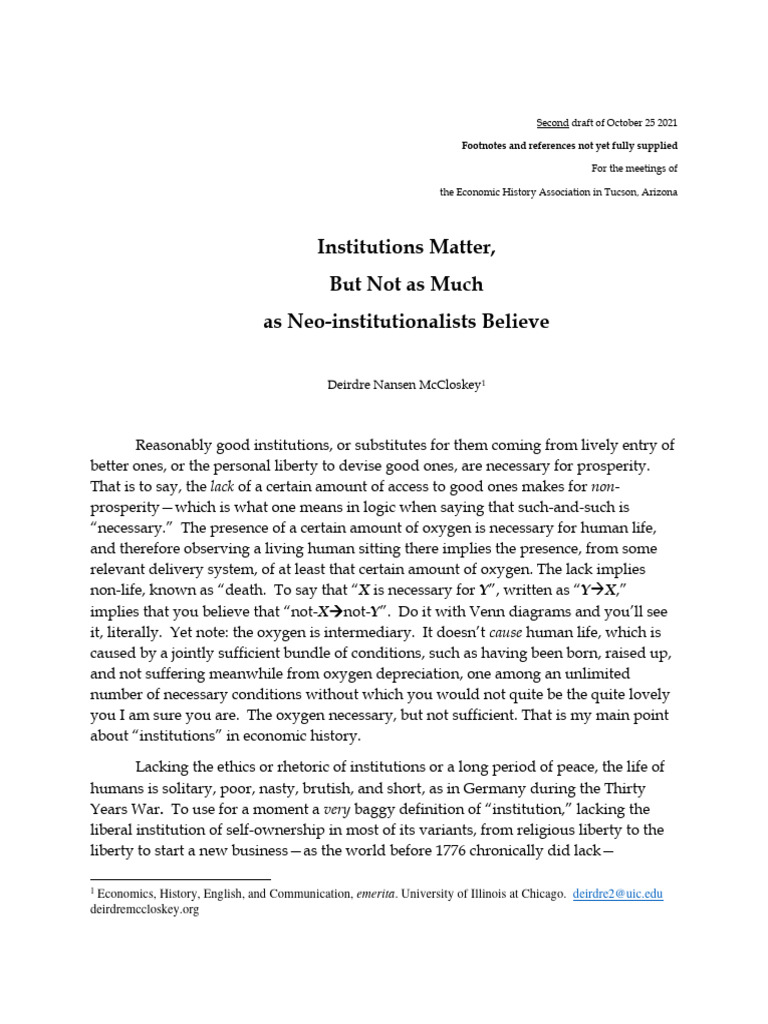 McCloskey InstitutionsMatter2021 | PDF | Protectionism | Liberalism