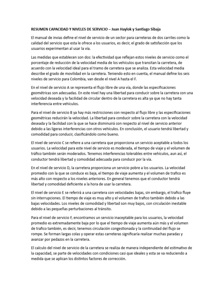 Resumen Capacidad y Niveles de Servicio | PDF | La carretera ... Resumen Capacidad y Niveles de Servicio | PDF | La carretera ...