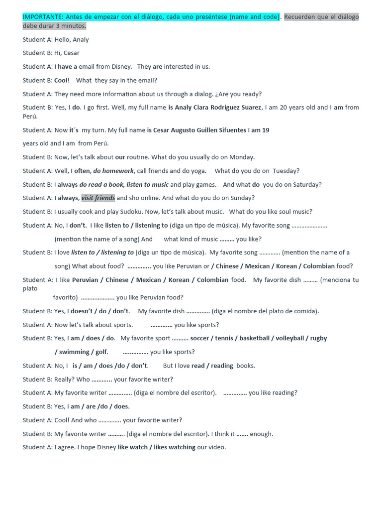 Dialog Practice for Disney Interview | PDF | Language Arts & Discipline