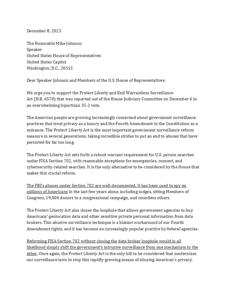 Goodlatte Smith Letter To Speaker Johnson - Dec 8, 2023 | PDF | Foreign ...